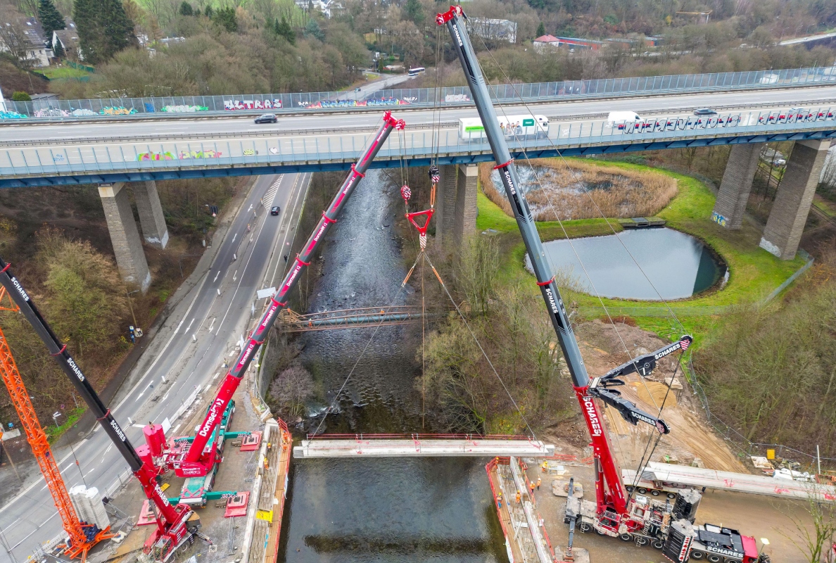 The reinforced concrete girders are placed on the abutments of the new ...