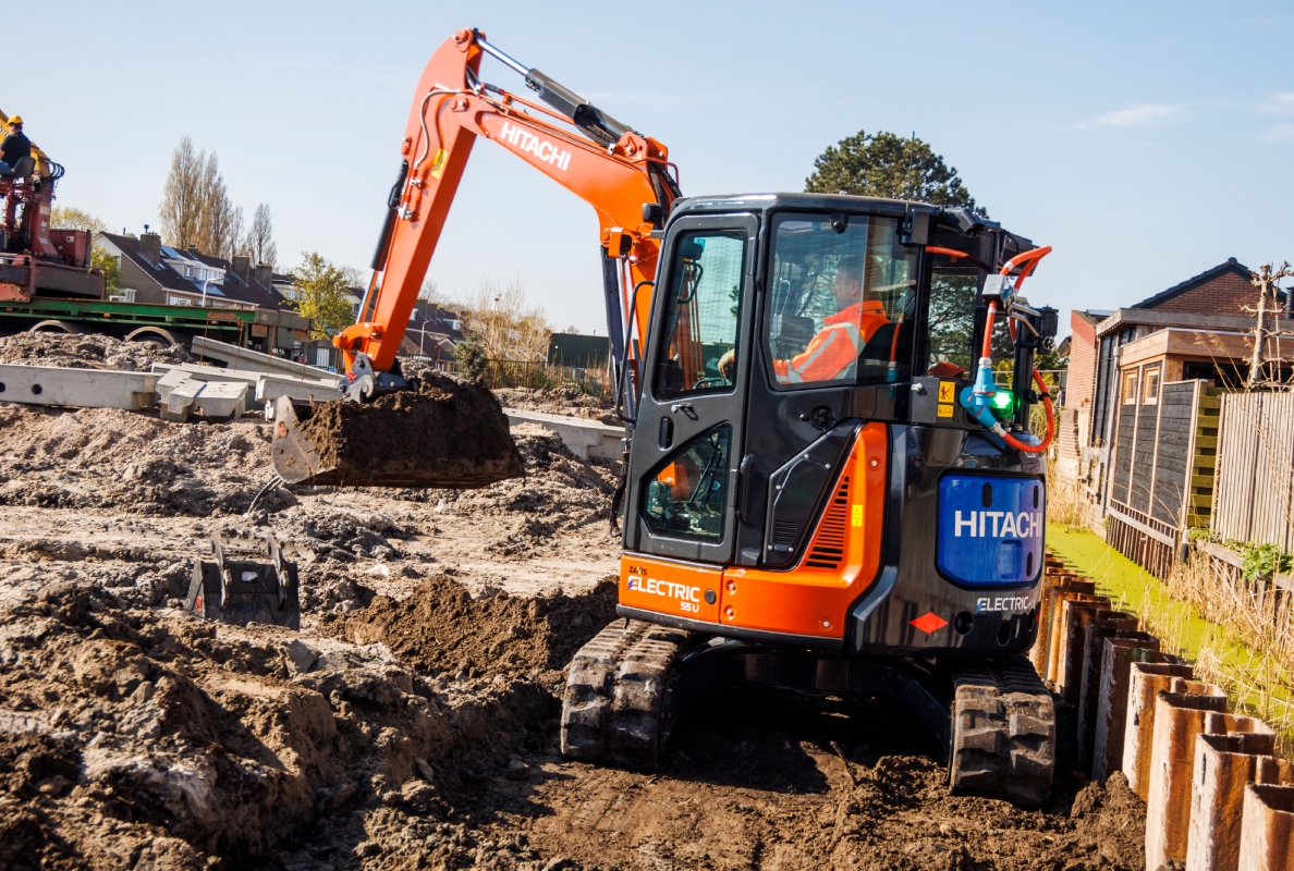 Hitachi five-tonne battery-powered excavator on display at Bauma ...