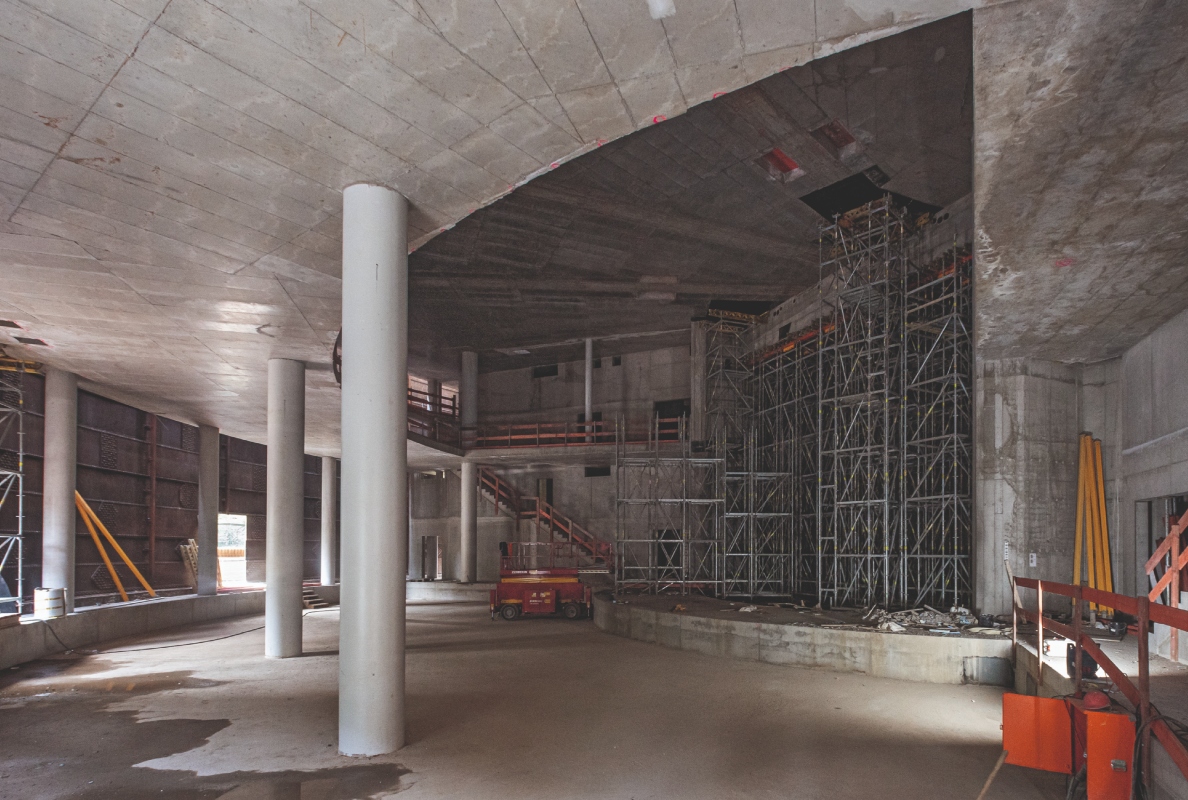 Most of the wall and slab surfaces in the new building were made of ...