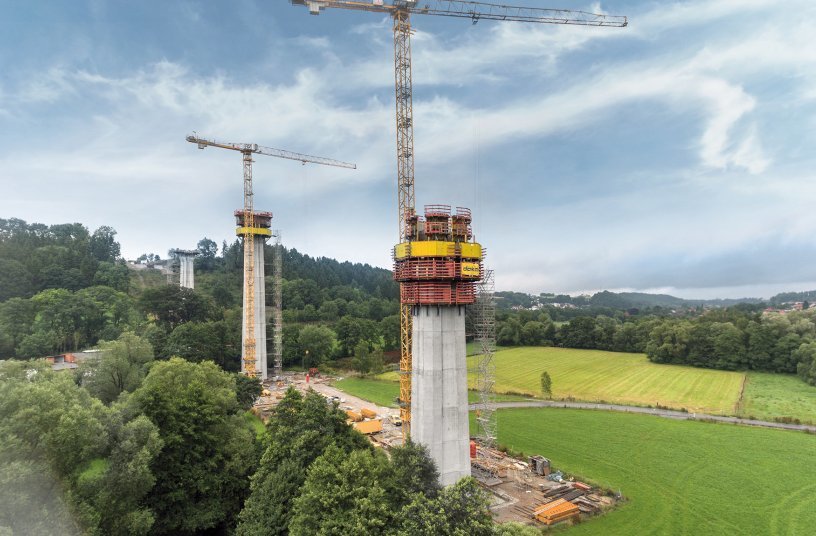 The 7-field bridge is supported by six piers, some of which reach a ...